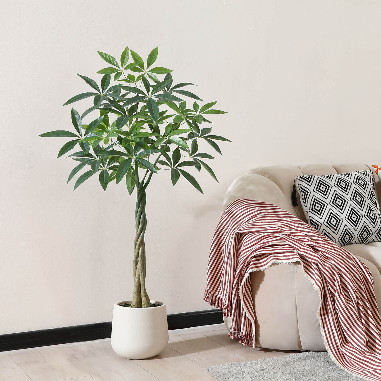 VeriNatural 5/6/7FT Artificial Money Tree with White Planter for Indoo