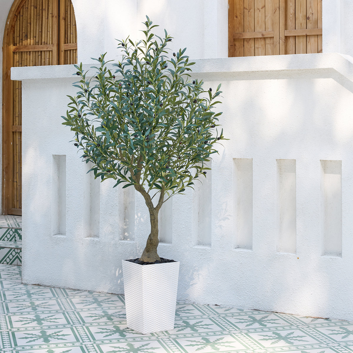 VeriNatural 5/6FT Artificial Olive Tree UV Resistant with Black/White